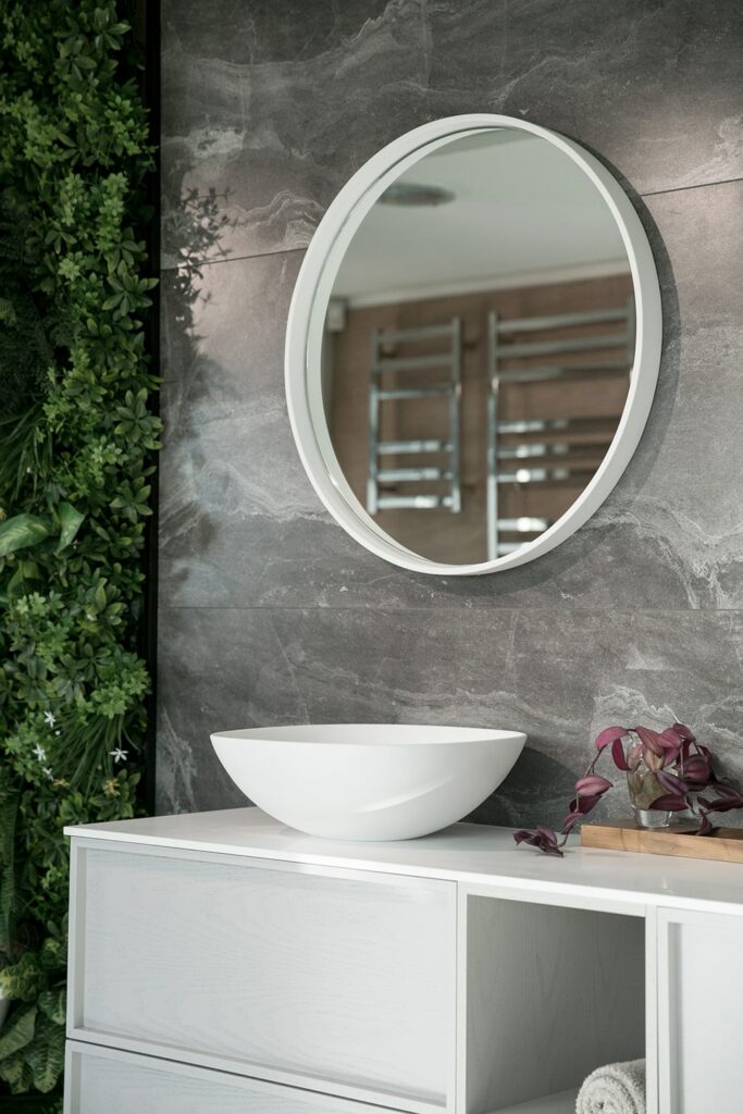 ARUVO™ PURITY Composite Stone Framed Round Mirror 700mm - Toptile Bathrooms
