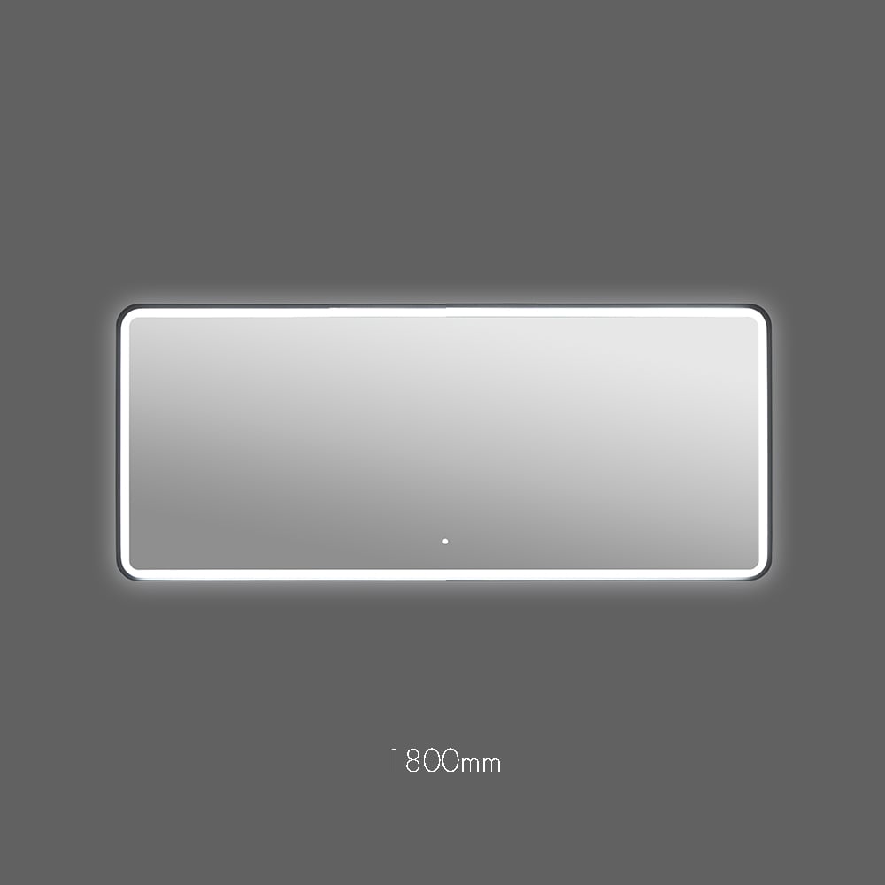 Black Metal Framed Rectangle Mirror w/ Led Light & Demister 1800MM ...