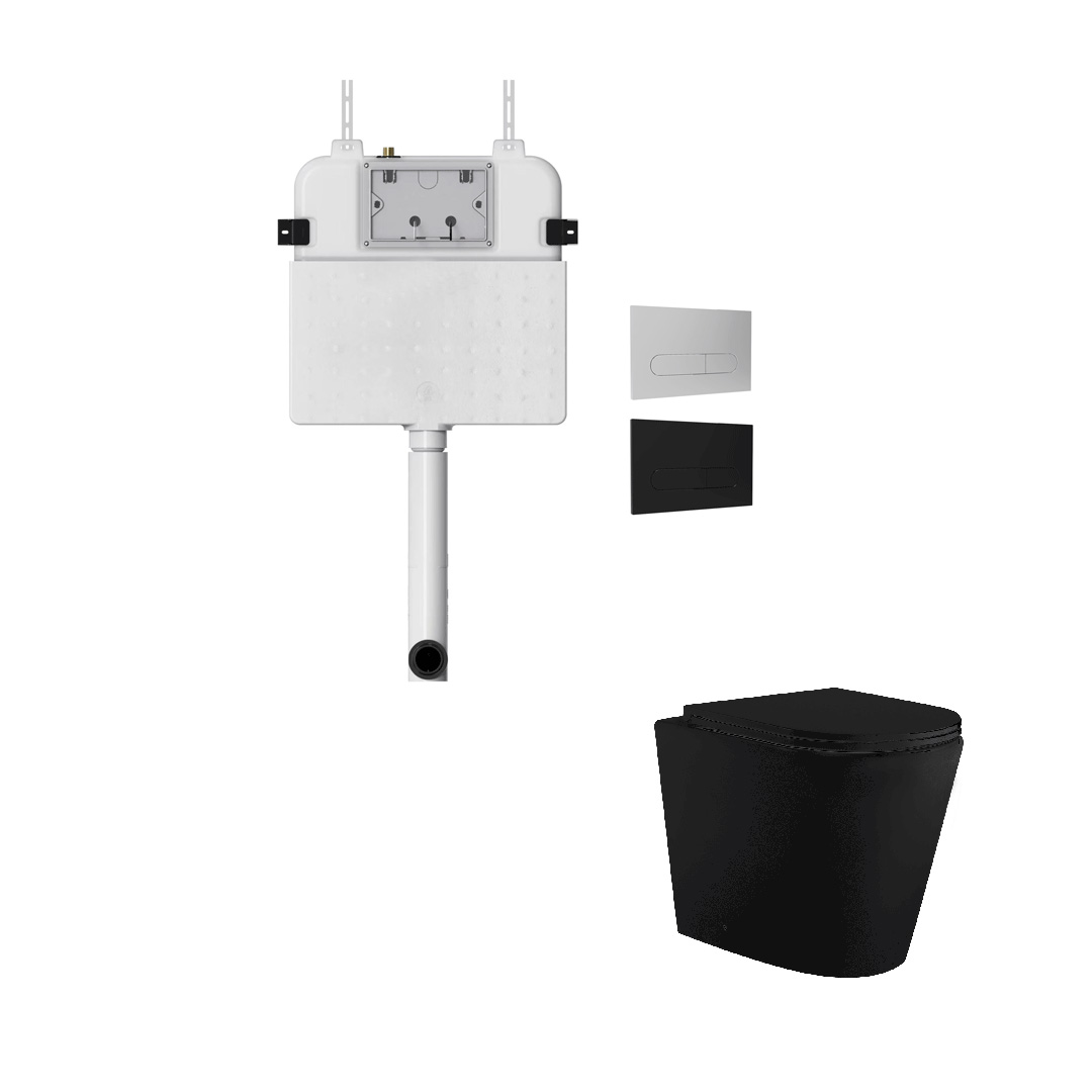 ARUVO® In-Wall Floor Mount RimFree Aeron X1i Toilet Matt Black + VERO ...