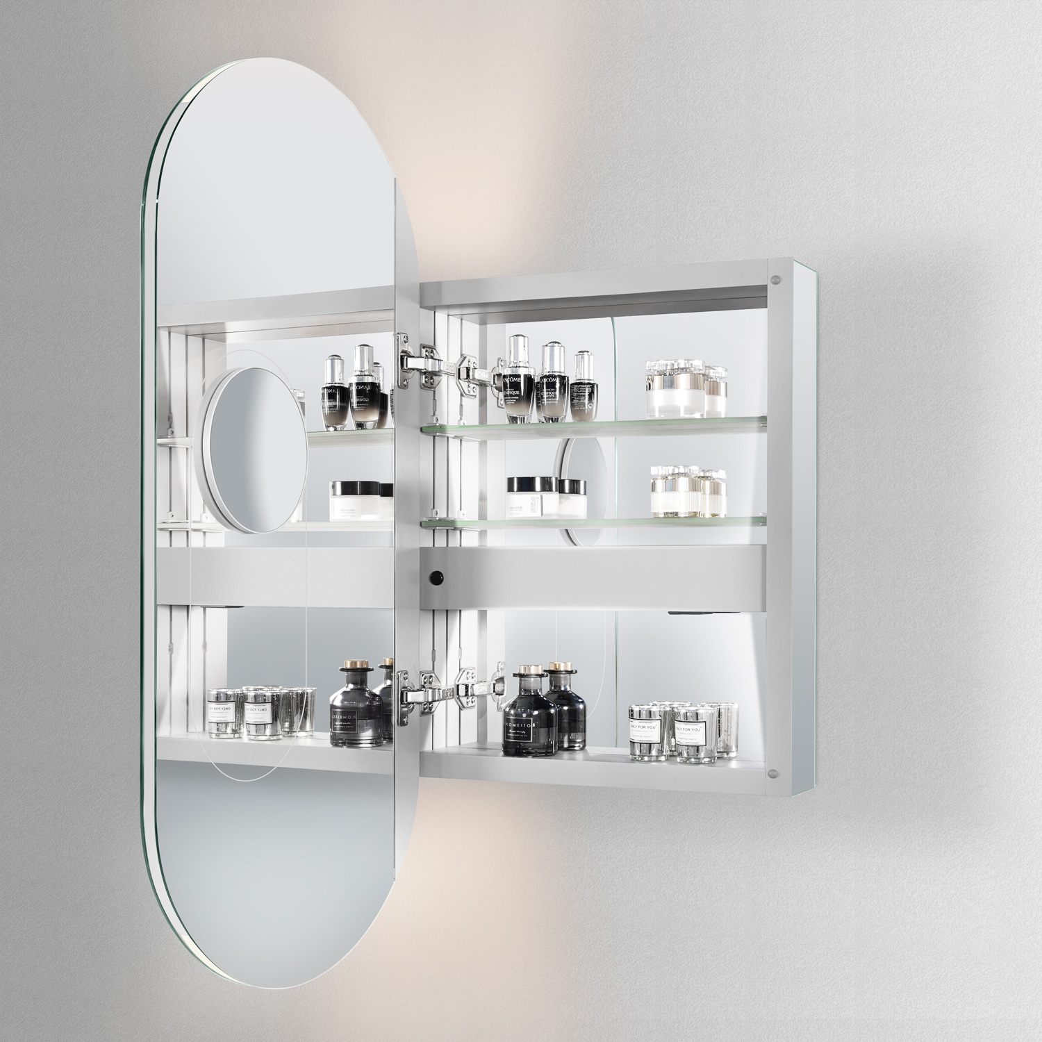 ARUVO® REFLECTA Mirror Cabinet w/ LED & Demister | Oval - Toptile Bathrooms
