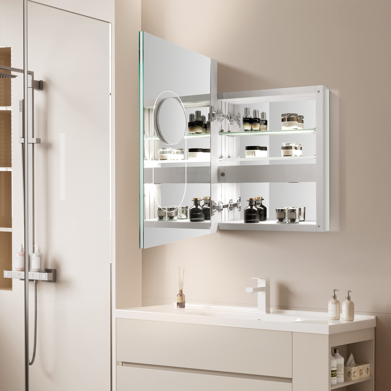 ARUVO® REFLECTA Mirror Cabinet w/ LED & Demister | Rectangle - Toptile ...