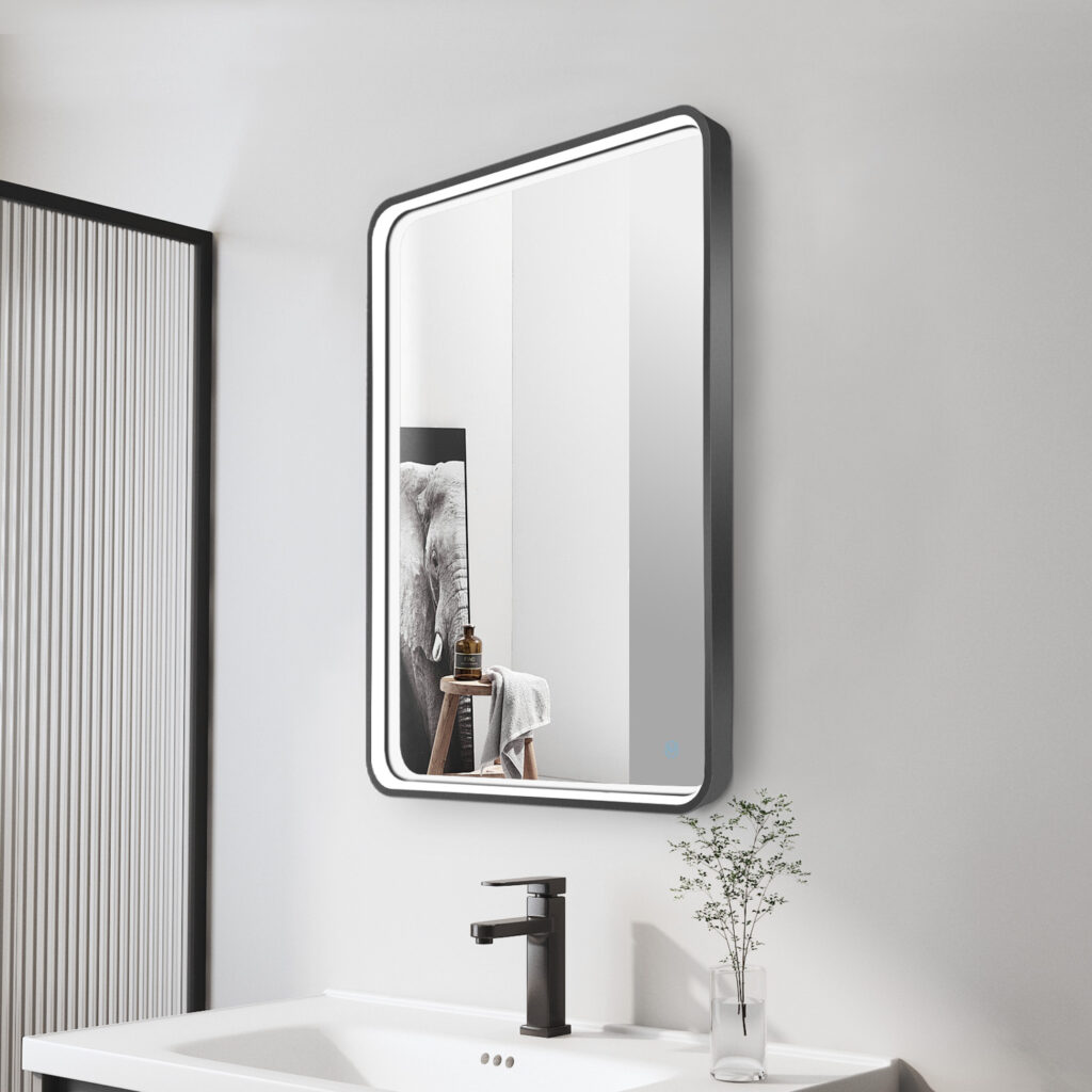 ARUVO™ HALO Framed Rounded Rectangle Mirror w/ LED Light & Demister ...